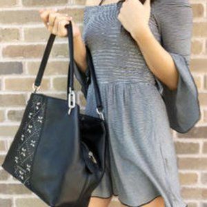 Michael Kors | Bags | Michael Kors Leighton Black Shoulder Bag With ...